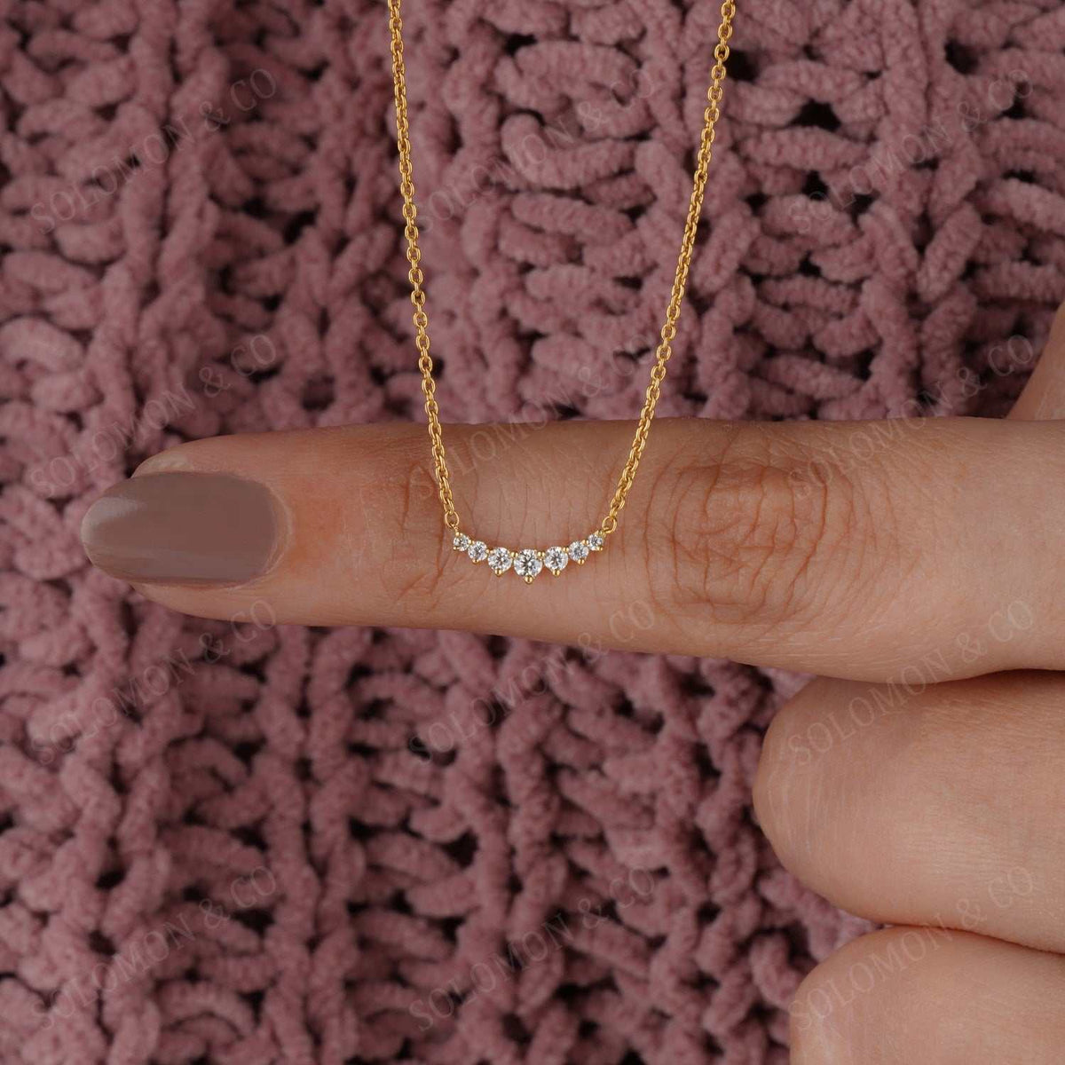 Tiara Curved Round Shape Prong Set Pendant Diamond Necklace for Women – Solomon & Co.