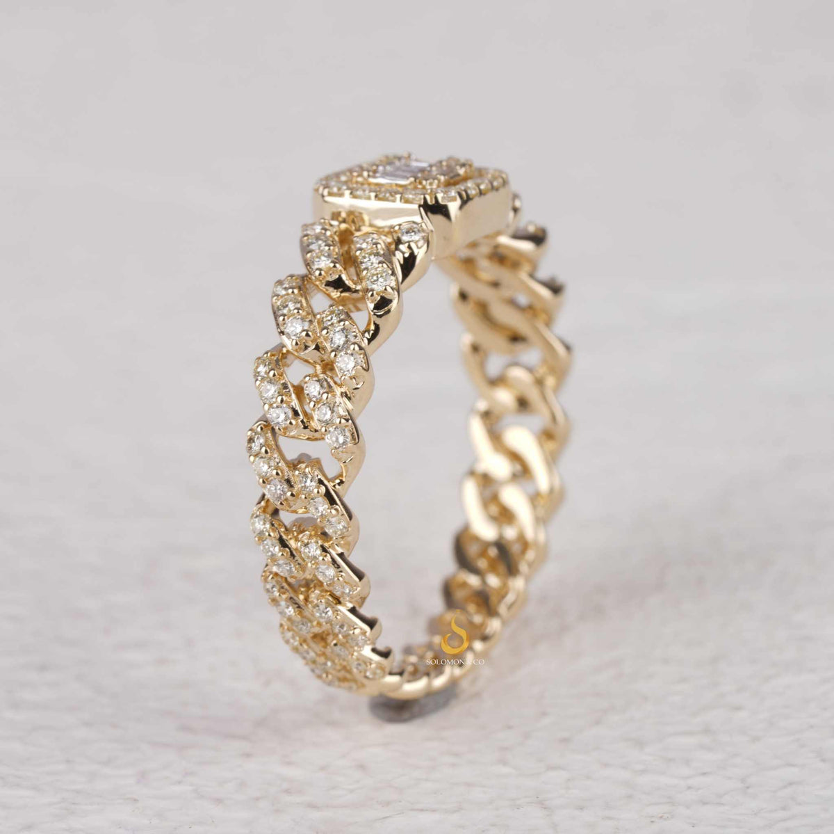 Bold Chain Link Diamond Ring 14K Gold With Halo Square Center – Solomon & Co.