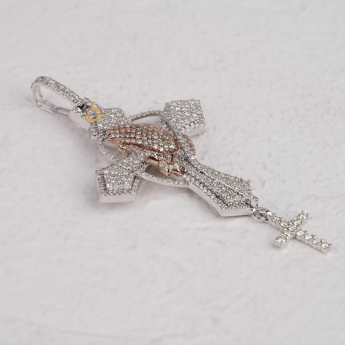 Custom Crucifix with Praying Hands Diamond Pendant – Solomon & Co.