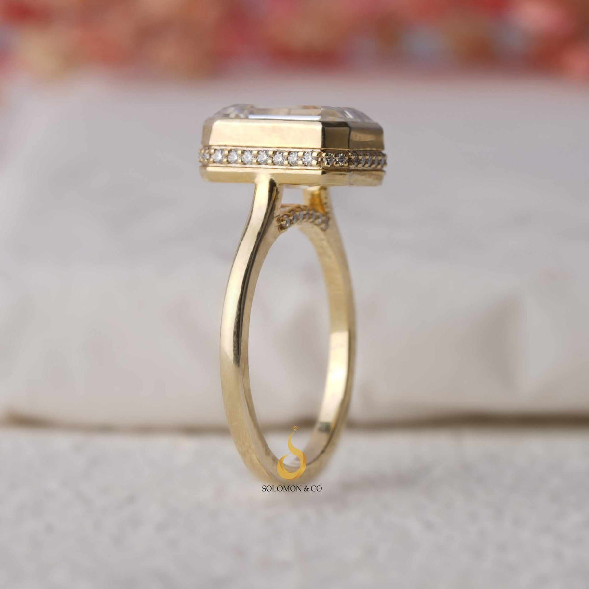 Hidden Halo Bezel Set Emerald Cut Engagement Ring – Solomon & Co.